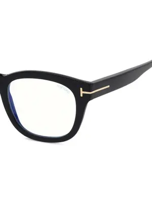 TOM FORD 50mm Geometric Blue Block Optical Glasses - Shiny Black