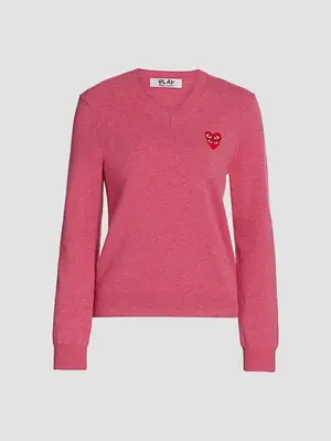 Play Comme Des Garcon Double Heart V-neck Pullover - Pink