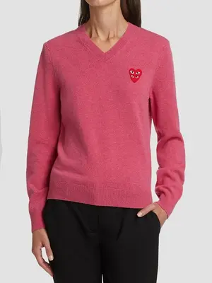 Play Comme Des Garcon Double Heart V-neck Pullover