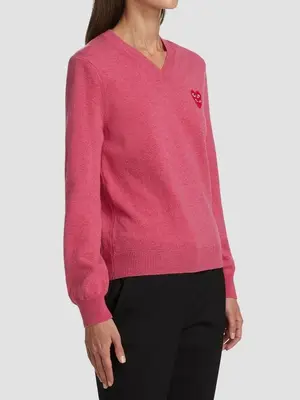 Play Comme Des Garcon Double Heart V-neck Pullover