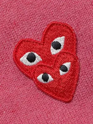 Play Comme Des Garcon Double Heart V-neck Pullover