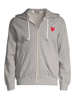 Play Comme Des Garcon Heathered Signature Logo Patch Jersey Hoodie - Grey
