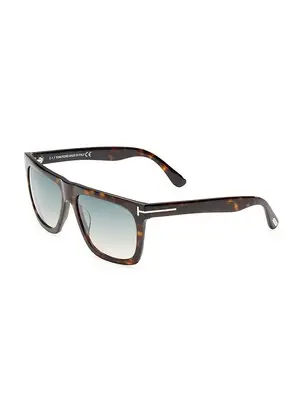 TOM FORD Men's Morgan 57MM Soft Square Sunglasses - Black Havana Blue