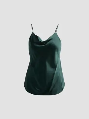 Cinq À Sept Marta Silk Cowlneck Cami Top - Deep Malachite