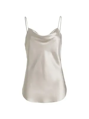 Cinq À Sept Marta Silk Cowlneck Cami Top Grey Skies