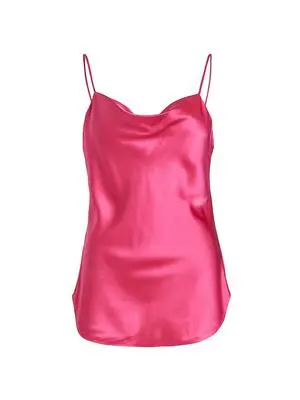 Cinq À Sept Marta Silk Cowlneck Cami Top Hot Magenta