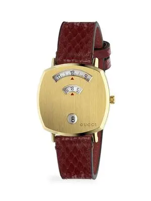 Gucci Grip Yellow Gold PVD & Cerise Python Strap Watch - Bordeaux