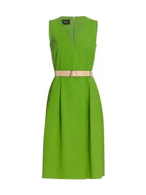 Akris Belted Cotton Midi Dress Pure Green