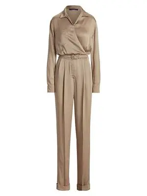 Ralph Lauren Women's Corinna Satin Jumpsuit - Porcini - Size 10 - Porcini  - Porcini