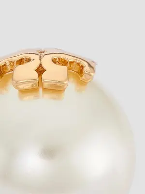 Tory Burch Crystal-pearl Yellow Goldtone Logo Stud Earrings