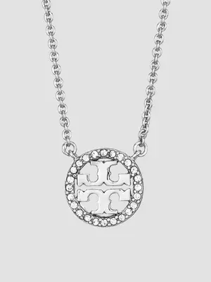 Tory Burch Silvertone & Swarovski Crystal Logo Necklace - Tory Silver