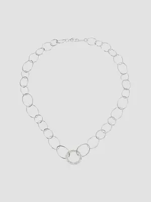 Ippolita Stardust Sterling & Diamond Wavy Circle Pendant Mixed-link Necklace