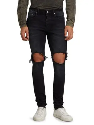 PURPLE BRAND P002 Blowout Knees Distressed Slim-straight Jeans