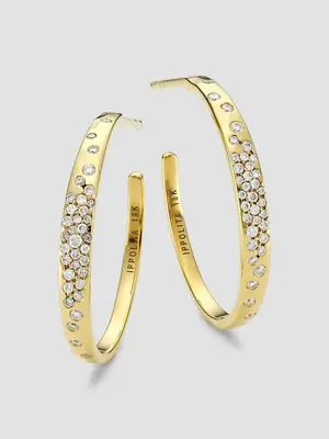 Ippolita Stardust 18k Yellow & Diamond Crinkle Hoop Earrings - Gold