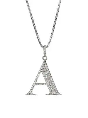 Nina Gilin Silvertone & Natural Champagne Diamond Initial Pendant Necklace Initial A