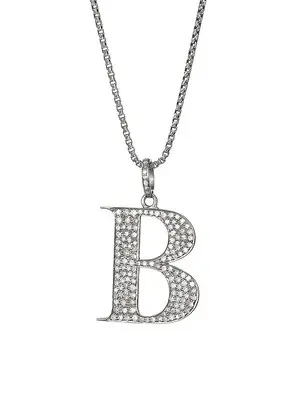 Nina Gilin Silvertone & Natural Champagne Diamond Initial Pendant Necklace Initial B