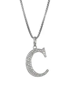 Nina Gilin Silvertone & Natural Champagne Diamond Initial Pendant Necklace Initial C