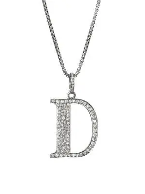 Nina Gilin Silvertone & Natural Champagne Diamond Initial Pendant Necklace Initial D