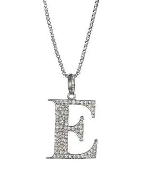 Nina Gilin Silvertone & Natural Champagne Diamond Initial Pendant Necklace Initial E