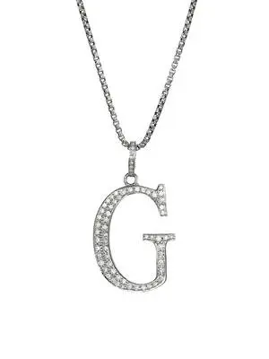 Nina Gilin Silvertone & Natural Champagne Diamond Initial Pendant Necklace Initial G