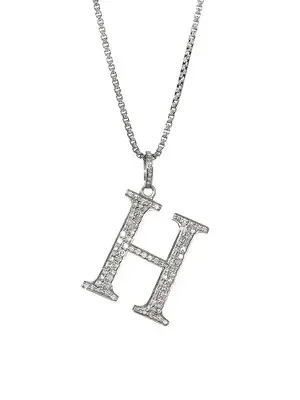 Nina Gilin Silvertone & Natural Champagne Diamond Initial Pendant Necklace Initial H