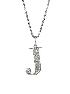 Nina Gilin Silvertone & Natural Champagne Diamond Initial Pendant Necklace Initial J
