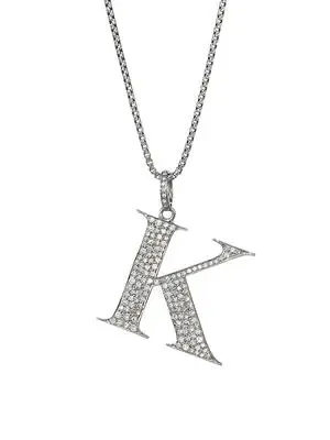 Nina Gilin Silvertone & Natural Champagne Diamond Initial Pendant Necklace Initial K