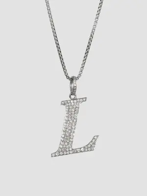 Nina Gilin Silvertone & Natural Champagne Diamond Initial Pendant Necklace - Initial L