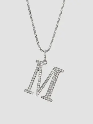 Nina Gilin Silvertone & Natural Champagne Diamond Initial Pendant Necklace - Initial M