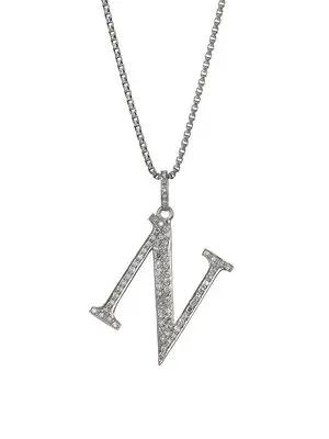 Nina Gilin Silvertone & Natural Champagne Diamond Initial Pendant Necklace Initial N