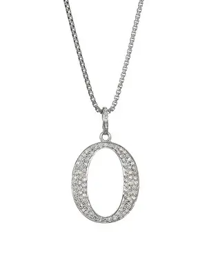 Nina Gilin Silvertone & Natural Champagne Diamond Initial Pendant Necklace Initial O