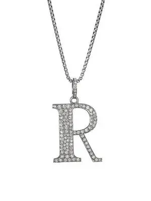 Nina Gilin Silvertone & Natural Champagne Diamond Initial Pendant Necklace Initial R