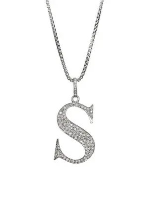 Nina Gilin Silvertone & Natural Champagne Diamond Initial Pendant Necklace Initial S