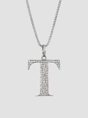 Nina Gilin Silvertone & Natural Champagne Diamond Initial Pendant Necklace - Initial T