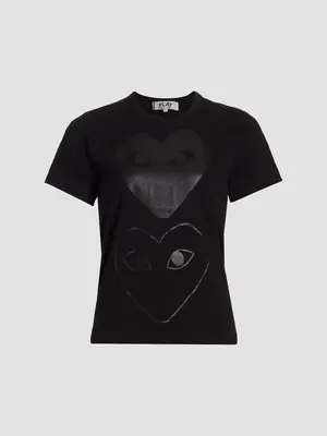 Play Comme Des Garcon Double Heart Graphic T-shirt - Black