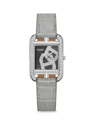 Hermès Cape Cod 31mm Chain D'ancre Stainless Steel, Diamond & Alligator Strap Watch - Grey