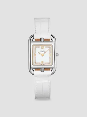Hermès Cape Cod Stainless Steel, 0.04 Tcw Diamond & Alligator Strap Watch/23mm - White