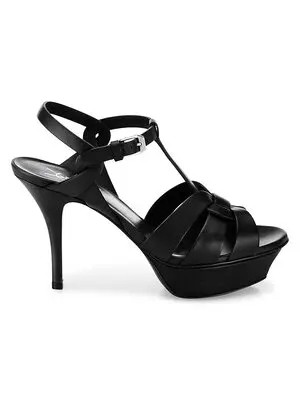 Saint Laurent Tribute 75mm Leather Platform Sandals Black