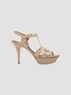 Saint Laurent Tribute 75mm Leather Platform Sandals - Dark Beige