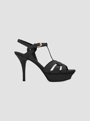 Saint Laurent Tribute 75mm Leather Platform Sandals Nero