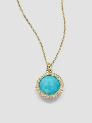 Ippolita Lollipop 18k Yellow Turquoise & Diamond Pendant Necklace - Gold
