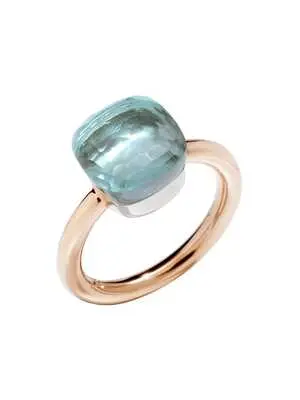 Pomellato Nudo 18k Rose Gold & Blue Topaz Petite Square Ring Blue