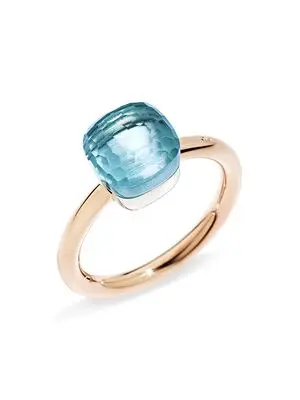 Pomellato Nudo 18k Rose Gold & Blue Topaz Petite Square Ring Rose Gold