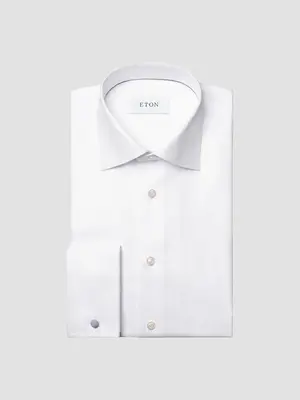 Eton Contemporary-fit Cavalry Twill French-cuff Dress Shirt - White