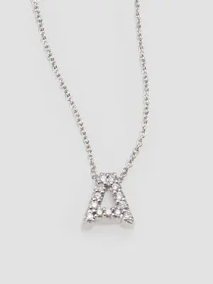 Roberto Coin Tiny Treasures 0.08 Tcw Diamond & 18k White Gold Initial Necklace Initial A