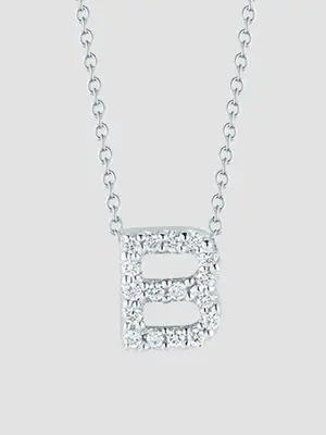 Roberto Coin Tiny Treasures 0.08 Tcw Diamond & 18k White Gold Initial Necklace Initial B