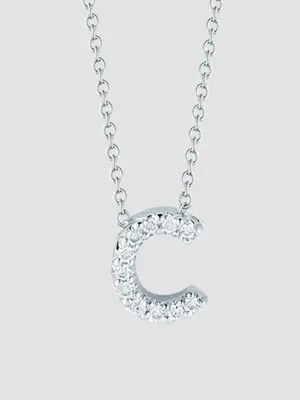 Roberto Coin Tiny Treasures 0.08 Tcw Diamond & 18k White Gold Initial Necklace Initial C