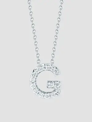 Roberto Coin Tiny Treasures 0.08 Tcw Diamond & 18k White Gold Initial Necklace Initial G