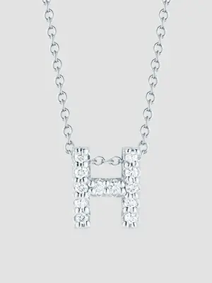 Roberto Coin Tiny Treasures 0.08 Tcw Diamond & 18k White Gold Initial Necklace Initial H