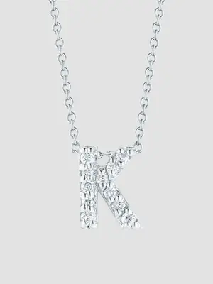 Roberto Coin Tiny Treasures 0.08 Tcw Diamond & 18k White Gold Initial Necklace Initial K
